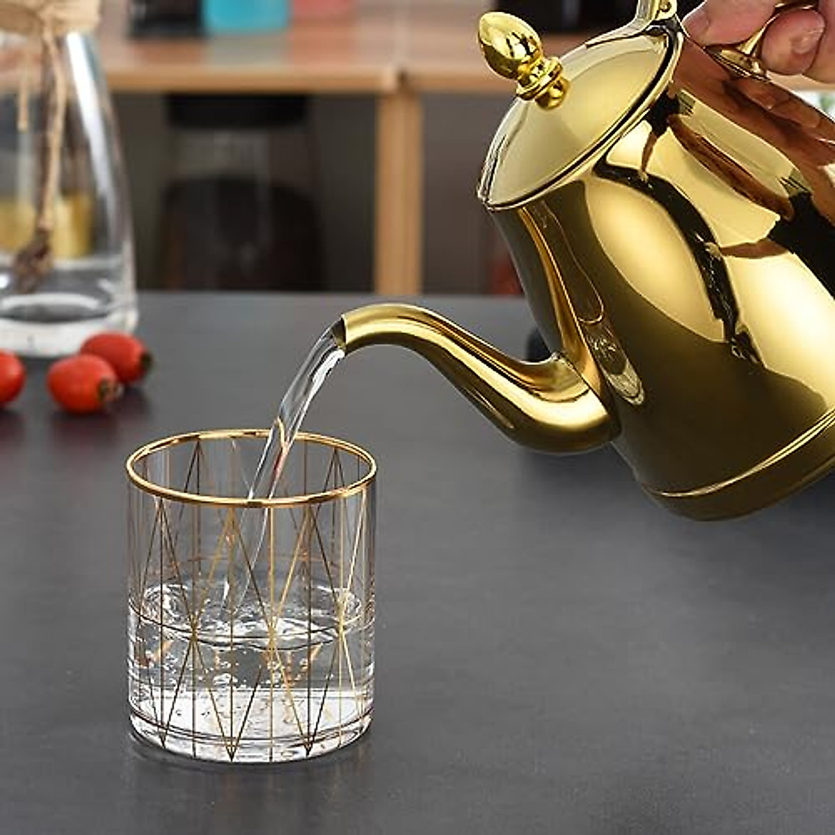 Luxshiny Stainless Steel Tea Pot Stove Top Gooseneck Kettle Pour Over Coffee Kettle Hot Water Heater Boiler Olive Oil Dispenser Olive Oil Dispenser for Loose Leaf 1.5L