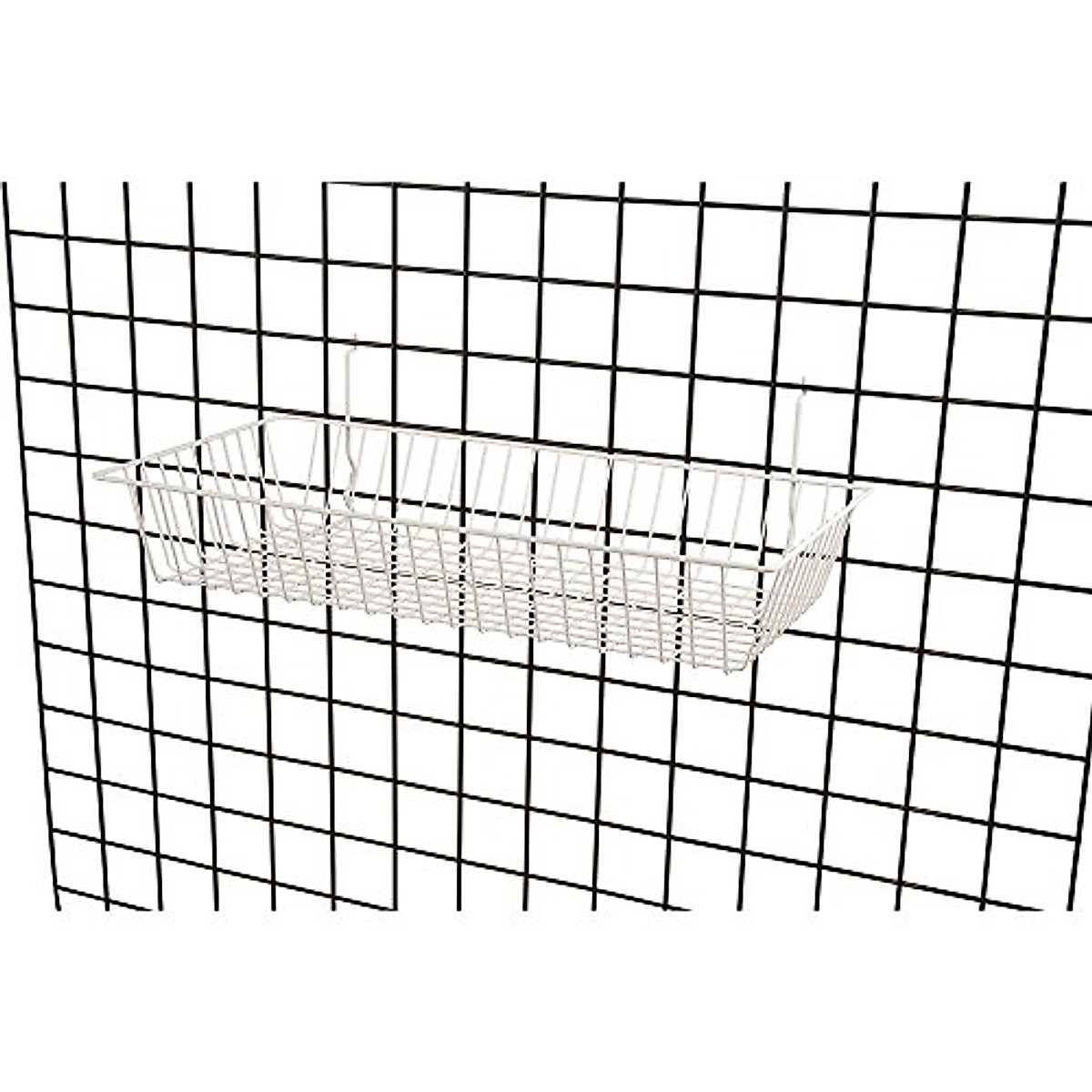 Epoxy Chrome Wire Basket for Pegboard, Slatwall or Gridwall (Set of 6), Merchandiser Baskets, Perfect For Commercial or Retailer, 24” L x 12” D x 4” H, Shallow Baskets (White)