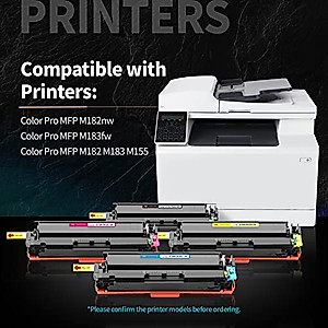 215A (with CHIP) Compatible HP 215A Toner Cartridge Replacement for HP W2310A W2311A W2312A W2313A Works with HP Color Pro MFP M182nw M183fw M182 M183 M155 Printers (4-Pack)