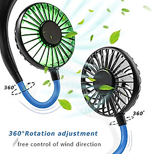 CoutureBridal Hands Free Neck Fan,Mini USB Personal Fan Rechargeable,Headphone Design Pocket Fan with 3 Speeds Adjustable and LED Light for Travel Outdoor Office Home Sports