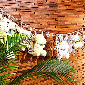 Blulu Plastic Toy Chain Organizer Stuffed Animal Storage Chain with 20 Pcs Plastic Clips 2 Pcs Ceiling Hook and 2 Pcs Door Hook for Hanging Plush Toys Hats Socks and Holiday Cards (White Clip)