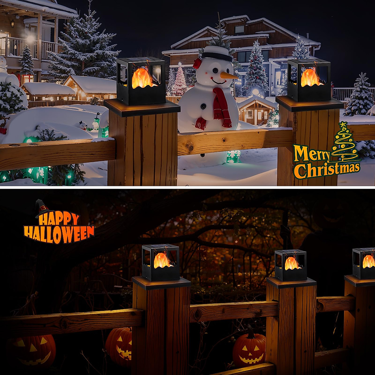 Viewsun 6 Pack Solar Post Cap Lights, Flickering Flame Solar Post Lights, Brightness SMD LED Lighting Decor for Halloween Christmas, Fits 4x4, 5x5 or 6x6 Wooden Posts, for Yard Garden Deck or Patio