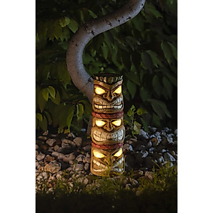 VP Home Triple Tiki Totem Party Time (Cocktail Tiki) Solar Powered LED Outdoor Decor Garden Light
