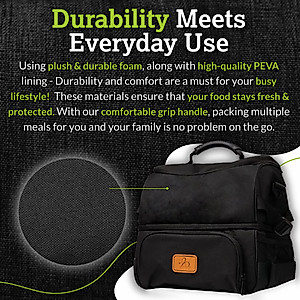 Bright Line Eating 12-Can Insulated Cooler Bag – Black PEVA Foam Lining Lunch Bag – Soft Cooler Bag w/Pockets & Mesh Shoulder Strap – Travel Cooler Bag w/Double-Deck Compartments for Camping & Beach