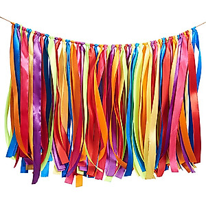 WANDIC Ribbon Tassel Garland, Colorful Fabric Banner Ribbon Hanging Decoration Backdrop for Baby Shower, Weddings, Birthday, Anniversary, Graduation Party Decoration Supplies