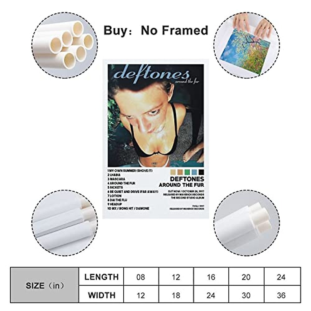 JUBEN Deftones Poster Around The Fur Poster Album Cover Posters for Room Aesthetic Canvas Wall Art Bedroom Decor 12x18inch(30x45cm)