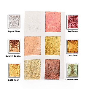 Csy Art Supplies Handmade Watercolors Paint Set - 6 Metallic Gold Colors Half Pans Glitter Solid Water Color- Metal Case Sparkle Pearlescent Watercolour For Artists, Students & Hobbyists