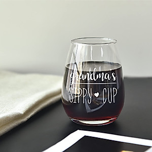 GINGPROUS Grandma’s Sippy Cup Stemless Wine Glass for Women, Grandma, Mother, New Grandma, Grandma Again, Grandmother, Funny Grandma Wine Glass 15 Oz for Mother's Day Birthday Christmas