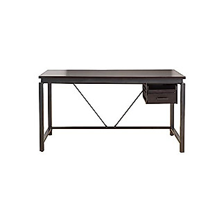 Studio Space 58" Modern Wood, Simple Style Study Laptop Computer Desk Home Office Workstation with Motion Storage Drawer and Metal Frame, Brown
