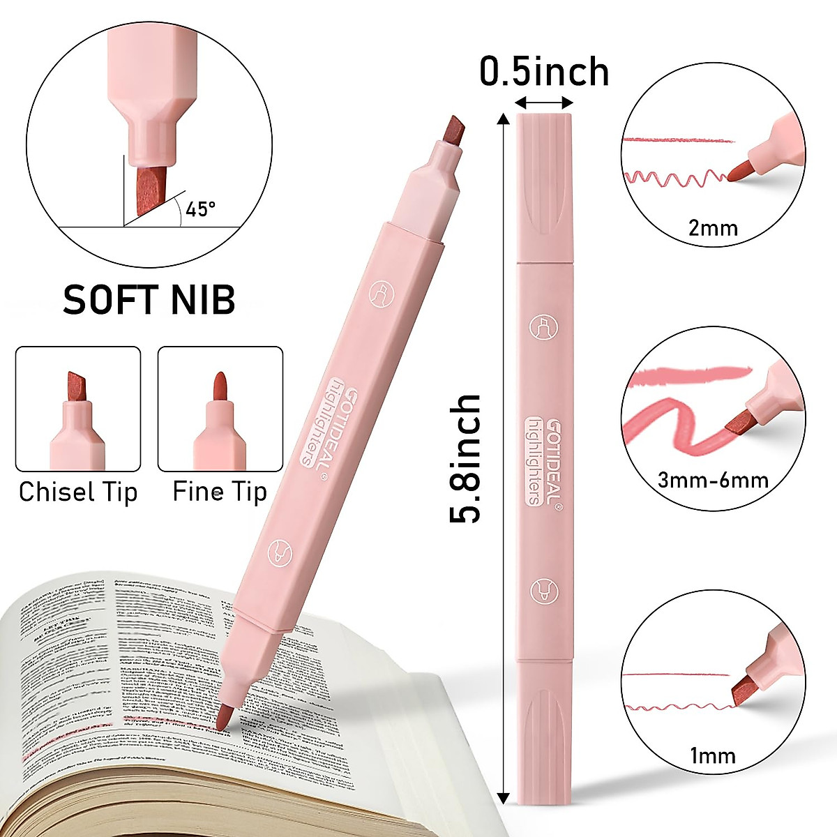 GOTIDEAL Aesthetic Cute Pastel Highlighters set, Dual tip 12 Pack No Bleed Bible Highlighters for office, School study accessory supplies