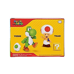 Super Mario Nintendo 4 Inch Action Figure 2-Pack: Yoshi & Toad with Accessories
