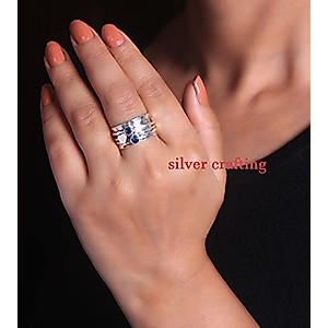 Blue Topaz Gemstone Silver Spinner meditation Fidget Spinning Ring (13)