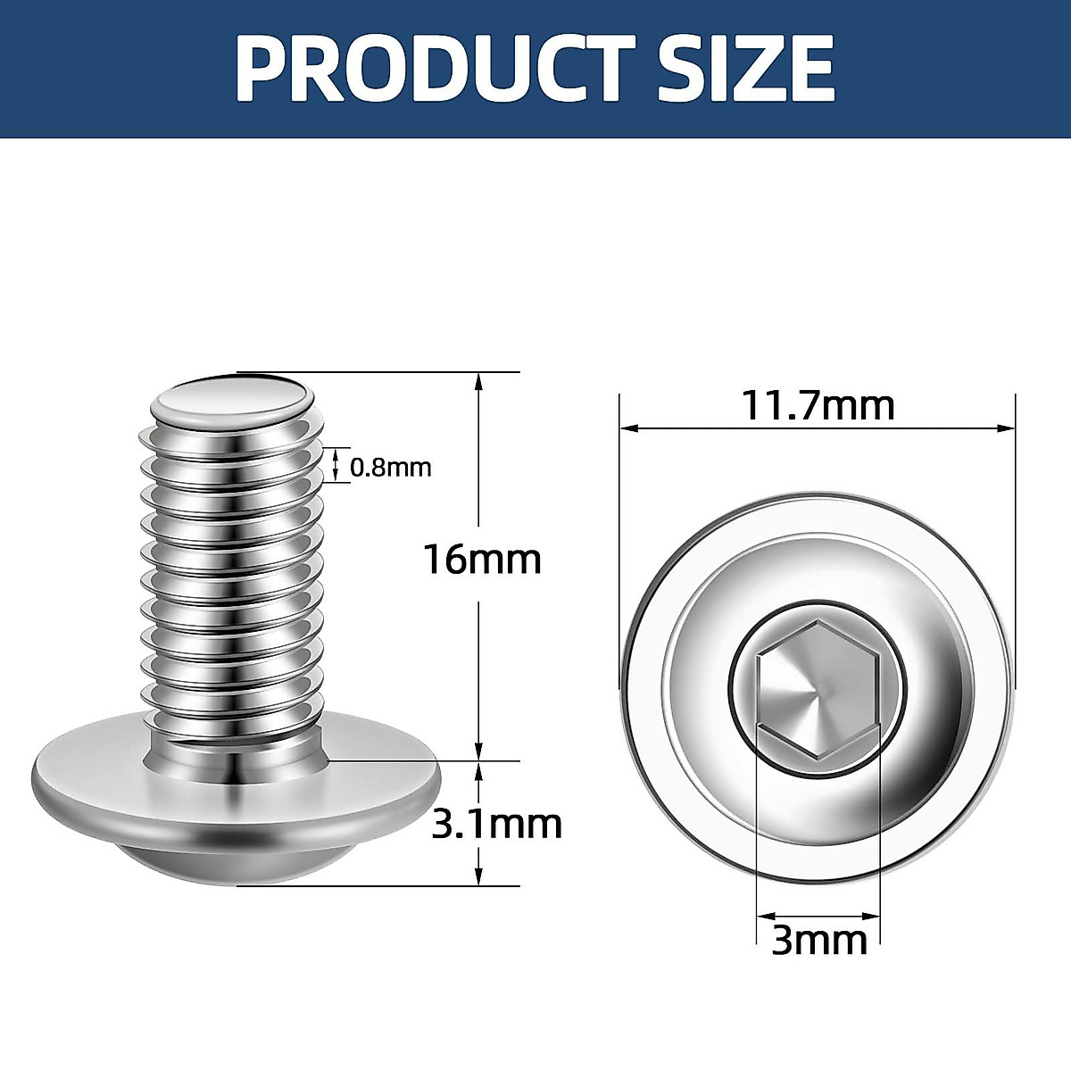 M5 x 16mm Flanged Button Head Socket Cap Screws, 304 Stainless Steel 18-8, Full Thread, Allen Socket Drive, 50 PCS