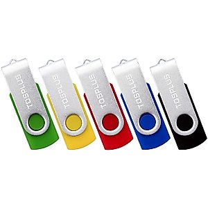 TOSPLUS 5Pack 32GB USB 2.0 Flash Drive Thumb Drives Memory Stick Jump Drive Zip Drive (Black/Green/Blue/Red/Yellow)