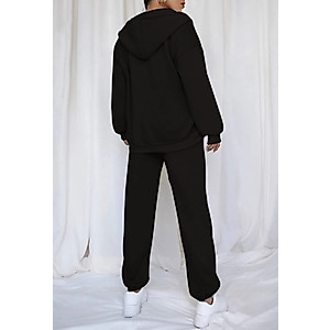 TOLENY Two Piece Workout Sets for Women Hoodie Coat and Jogging Pants Sweatsuit Outfits Black L