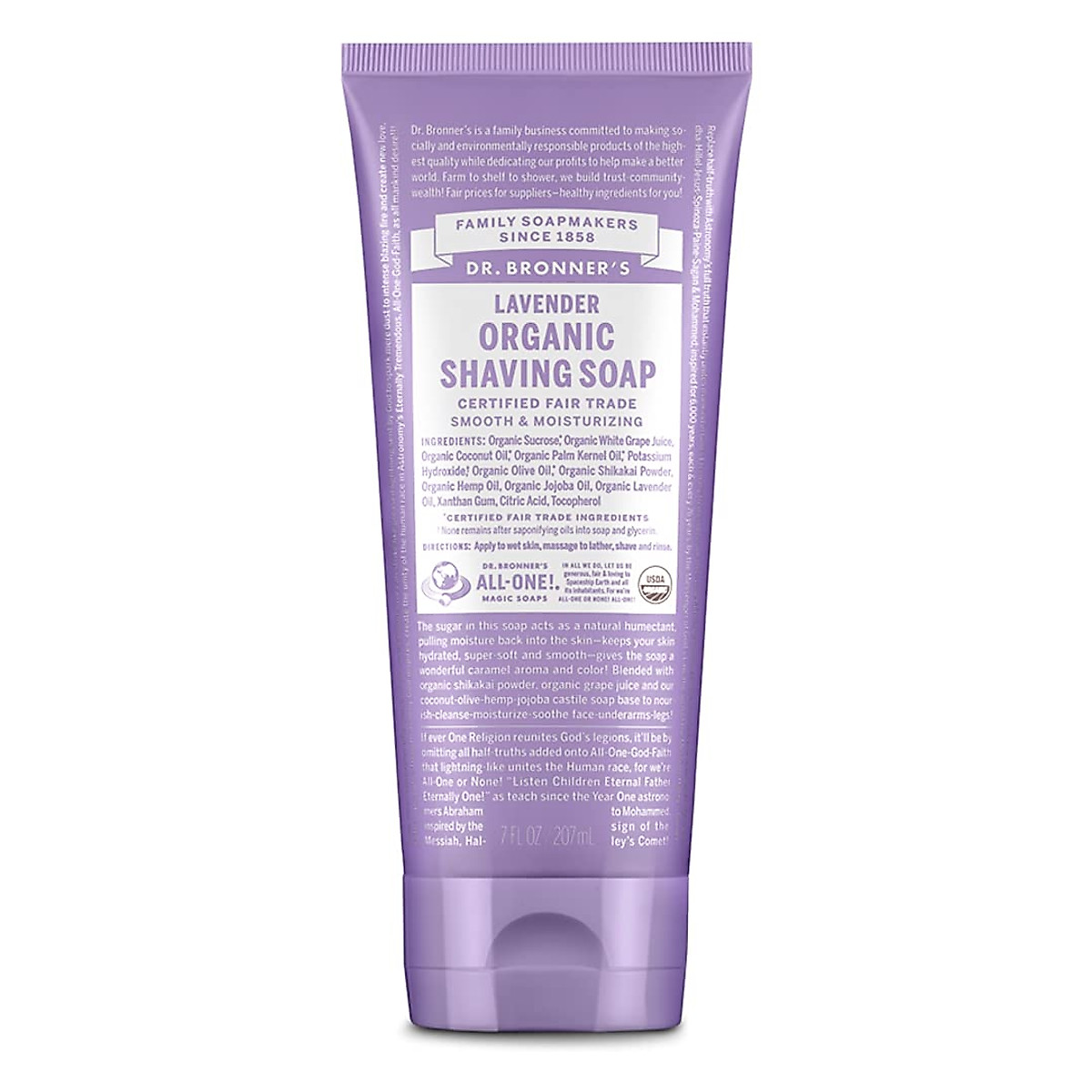 Dr. Bronner's - Organic Shaving Soap (Lavender, 7 Ounce) - Certified Organic, Sugar and Shikakai Powder, Soothes and Moisturizes for Close Comfortable Shave, Use on Face, Underarms and Legs
