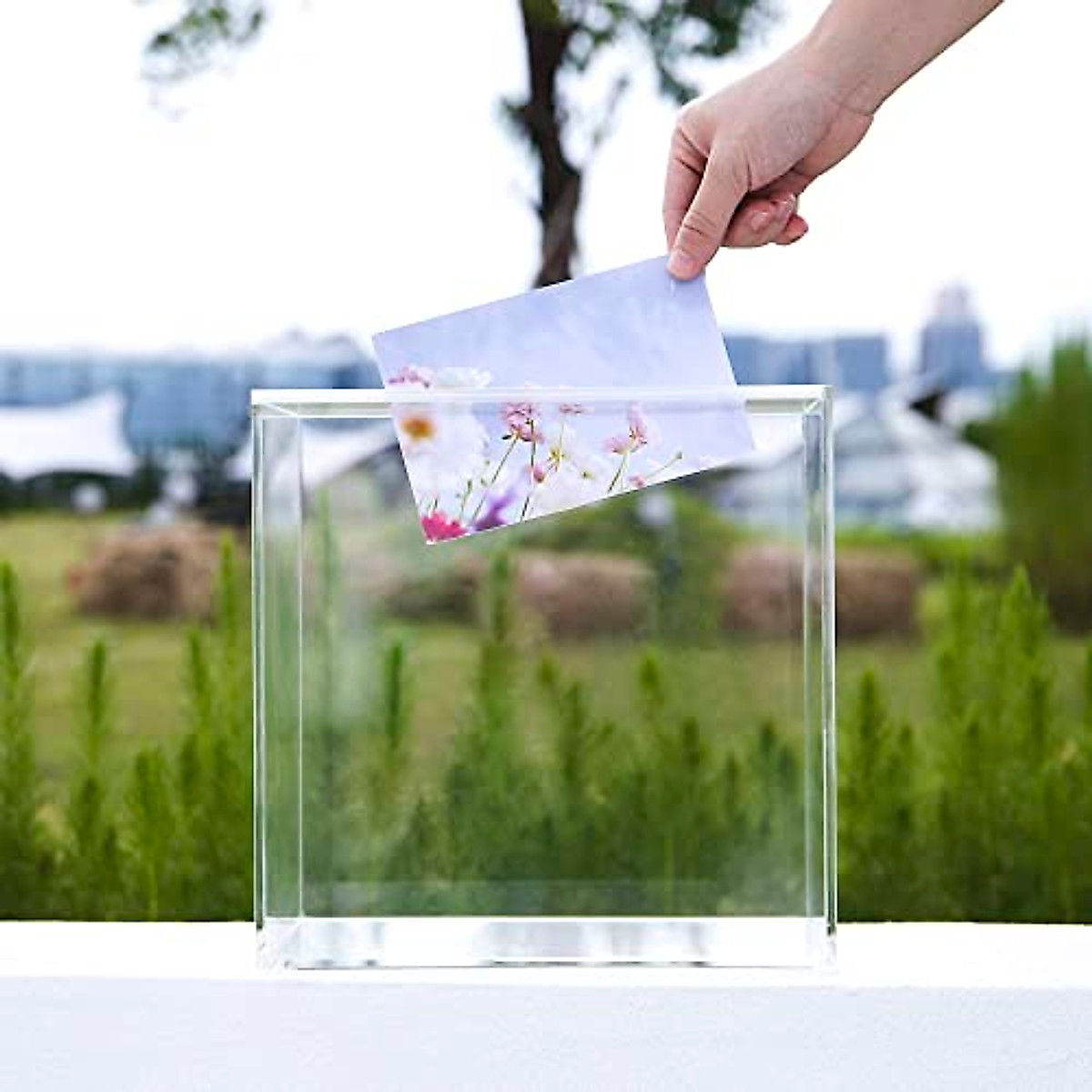 WHSLILR 10” Acrylic Card Box - Wedding Card Box for Reception, Birthday, Party, Money Box, Wishing Well, Graduation Party, Elegant Large Clear Card Box-ACB001-WZ