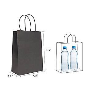 GARROS Black Kraft Paper Bag 5.8x3x8.3 inches,12-Pcs, Gift Bags, Kraft Bags With Handles Easter Day,Chrismas，Thanksgiving, Paper Shopping Bags, Craft Bags, Merchandise Bags (Black)