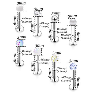 Vsnnsns 16G Cartilage Earrings Tragus Earrings Studs for Women Stainless Steel Cubic Zirconia Stud Earrings Forward Helix Hoop Earrings Piercing Jewelry for Women 6mm