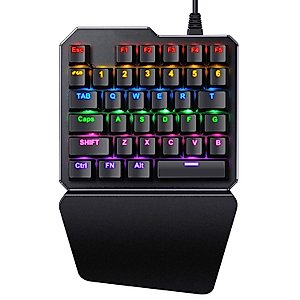 Kinoth One Handed Mechanical Gaming Keyboard with Blue Switches, RGB LED Backlit, 35 Keys, Quick Responsive Gaming Keypad with Wrist Rest, USB Wired Half Keyboard for LOL/PUBG for Mac/Window/PC Gamer
