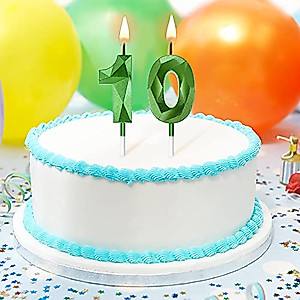 10th Birthday Candles Cake Numeral Candles Happy Birthday Cake Candles Topper Decoration 3D Number Candles Cupcake Topper for Birthday Wedding Anniversary Celebration Supplies (Green)