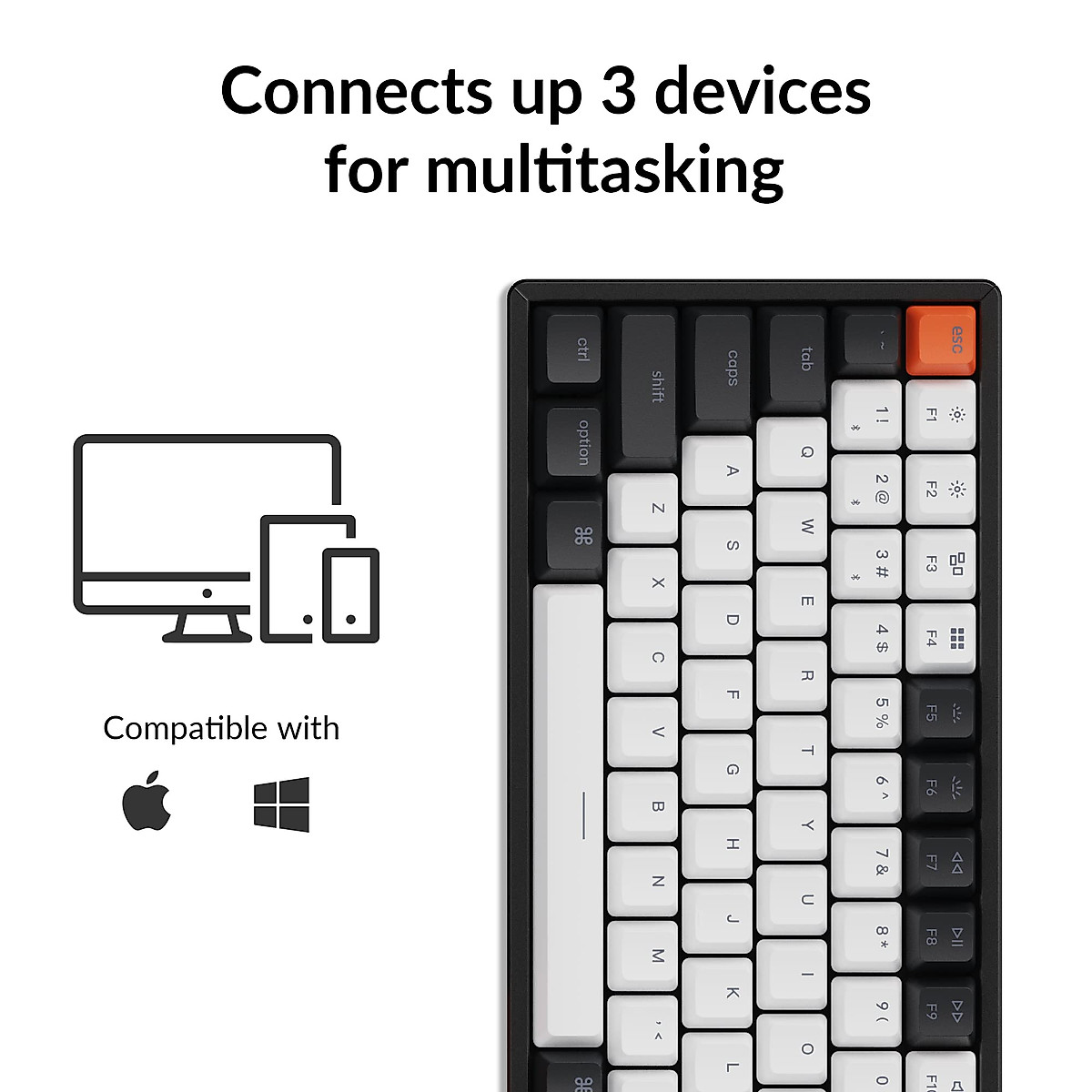 Keychron K2 75% Layout 84 Keys Hot-swappable Bluetooth Wireless/USB Wired Mechanical Keyboard with Gateron G Pro Brown Switch/Double-Shot Keycaps/RGB Backlight/Aluminum Frame for Mac Windows Version 2