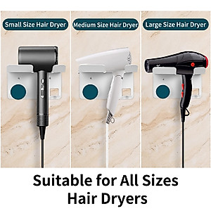 KYZDZQ Hair Dryer Holder, Bathroom Blow Dryer Holder Wall Mounted, Hair Dryer Hook with Plug Cord Organizer Hook, Compatible with Dyson Blow Dryer, (White+Blue)