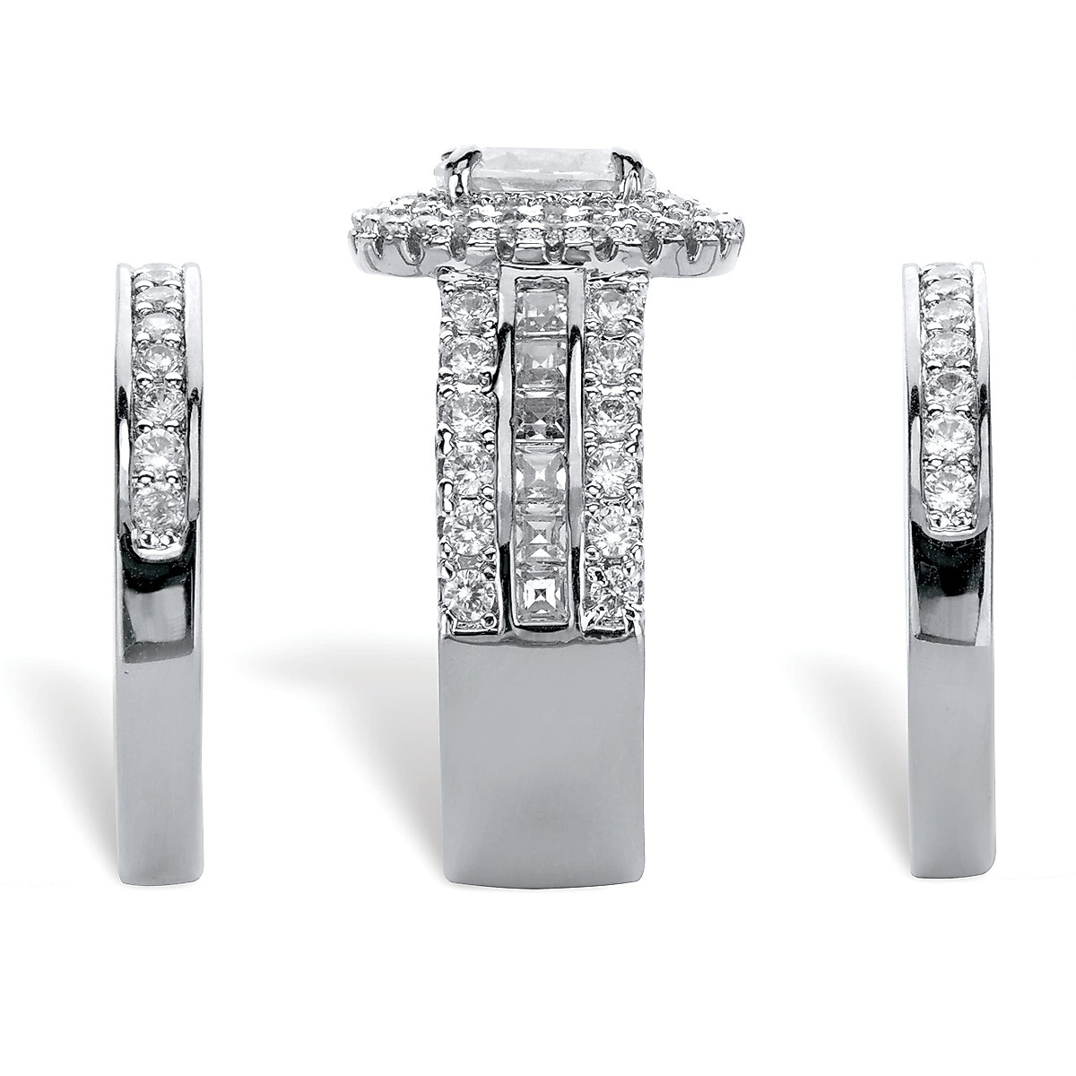 PalmBeach 14K Yellow Gold or Platinum Plated Sterling Silver Oval Cut Cubic Zirconia Double Halo Bridal Ring Set Size 8