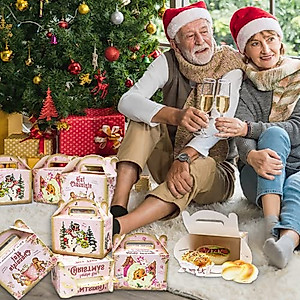 16Pcs Pink Christmas Decorations Christmas Treat Boxes Vintage Christmas Paper Gift Boxes Christmas Santa Boxes with Handle Present Candy Cookie Boxes for Xmas Holiday Party Favor Supplies