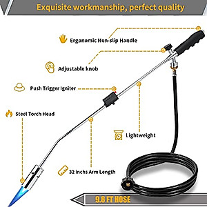 Propane Torch Weed Burner,Weed Torch Flame Thrower with Trigger Start and Flame Control Valve,50,000BTU with 9.8ft hose Compatible 1" USA Standard Connector for Burning Garden Weeds,Ice Snow Melter