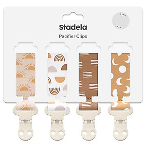 Stadela Baby Pacifier Clip Leash Soothie Holder Unisex for Girl or Boy 4 Pack Gift Set Universal Fit (Luna)