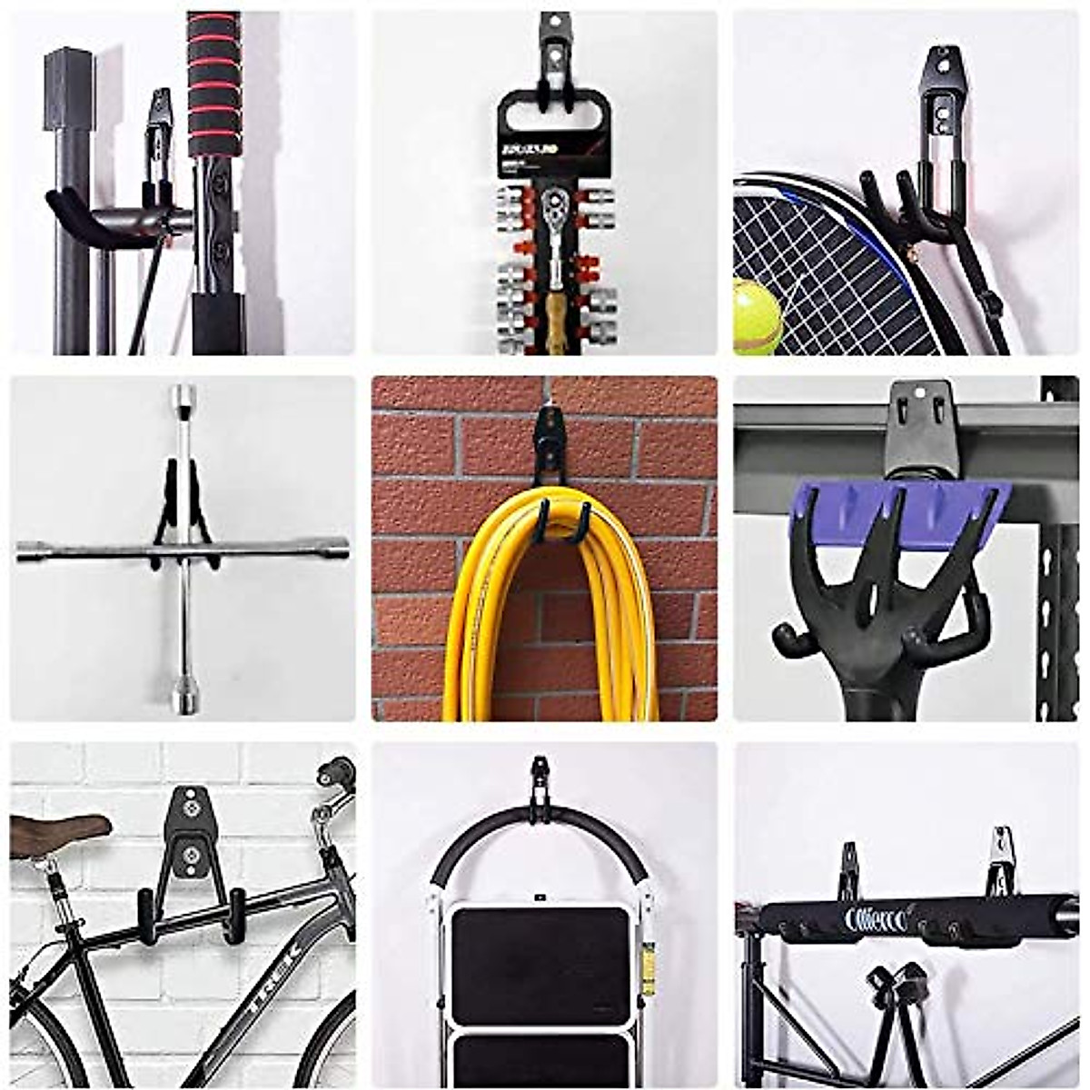 LIIBOT Bike Wall Garage Hooks - 2 Pack Heavy Duty Steel Anti-Slip Tool Double Hangers for Bike Garden Tools Ladders Bulky Items Storage (M (U-Shaped), Black)