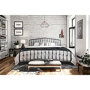 Novogratz Bushwick Metal Bed with Headboard and Footboard | Modern Design | King Size - Grey