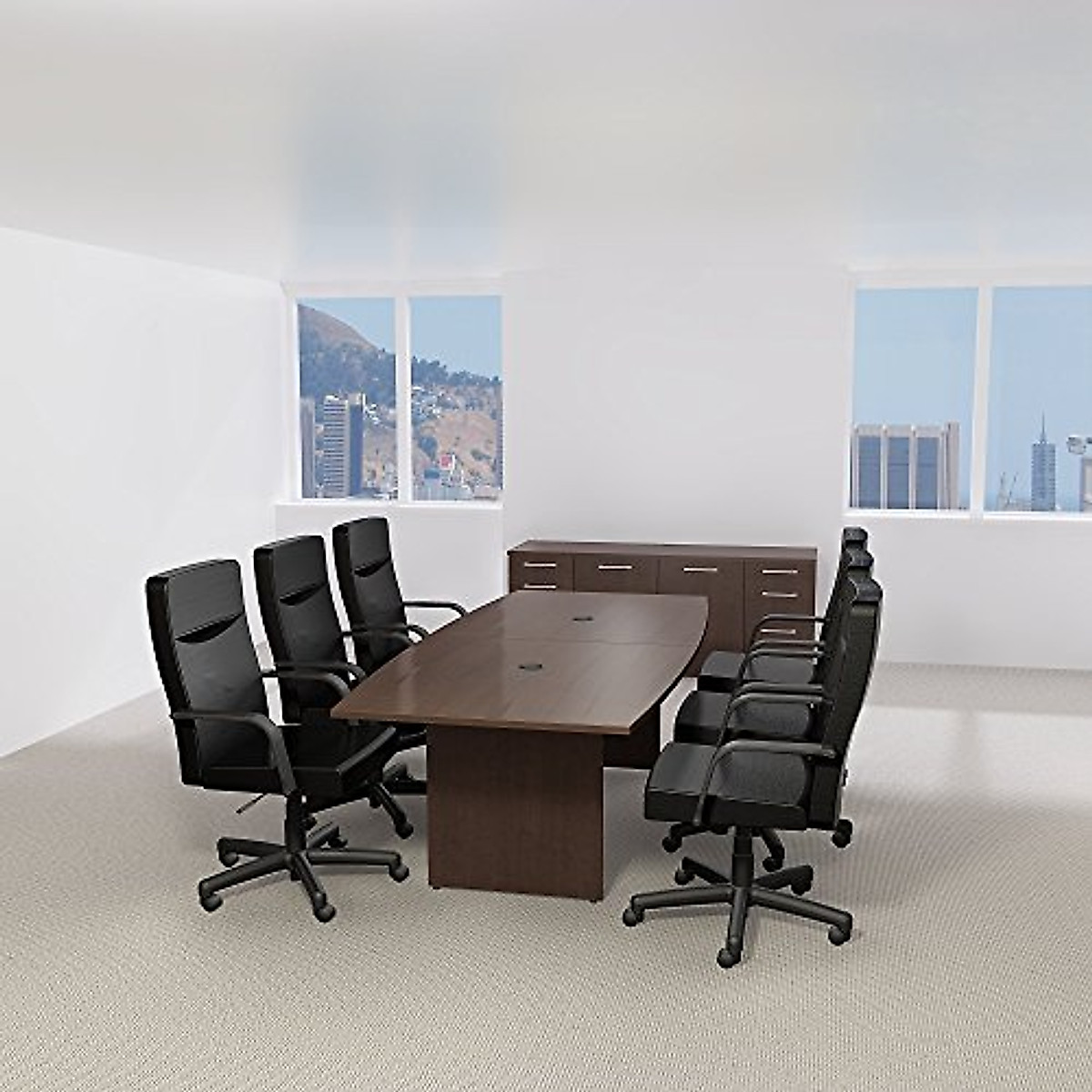 Bush Business Furniture 120" x 48" Boat Top Conference Table with Wood Base, Mocha Cherry