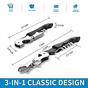 STARVION Waiters Corkscrew,3 in 1 Wine Opener, Bottle Opener and Foil Cutter, Thickened Wine Corkscrew and Stainless Steel Stopper Packed in Beautiful Gift Box