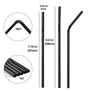ALINK 500-Pack Black Flexible Drinking Straws, Plastic Disposable Bendy Straws - 7.75" x 0.23"