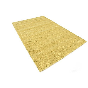 Unique Loom Solo Collection Solid, Plush, Kids, Modern Area Rug, 5 ft x 7 ft 7 in, Yellow