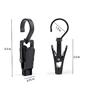 Frcctre 60 Pack Laundry Hooks Clip, 4.3" Super Strong Plastic Swivel Hanging Clothes Pins Curtain Clips, 360°Rotating Family Travel Hook for Drying Clothes Hat Towel Sock Gloves, Black and White