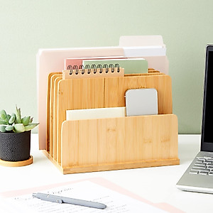 Paper Junkie Bamboo Wood Mail, File, Letter, and Envelope Organizer with 5 Slots for Office Desk (10 x 7 In)
