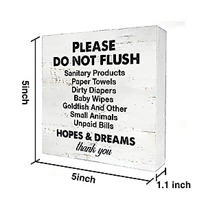 Funny Bathroom Wooden Box Sign Desk Decor Please Do Not Flush Sanitary Products Wood Block Plaque Box Signs with Quotes Rustic Box Sign for Home Bathroom Shelf Table Decoration (5 X 5 Inch)