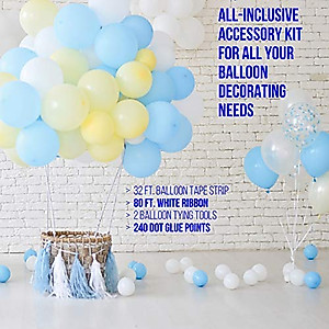 Prextex Balloon Arch & Garland Decorating Kit - Balloon Tape Strip (32 ft), White Ribbon Roll (80 ft), 240 Dots Glue Points, and 2 Balloon Tie Tool Kit | Events, Birthday, Wedding Decoration Supplies