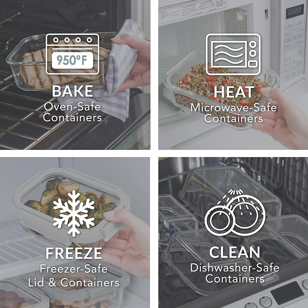 Bentgo Glass Leak-Proof Meal Prep Set - 4-Piece Lunch & Dinner 2-Compartment Glass Food Containers with Glass Lids - Reusable, BPA-Free, Microwave, Freezer, Oven & Dishwasher Safe (Seafoam/Seaglass)