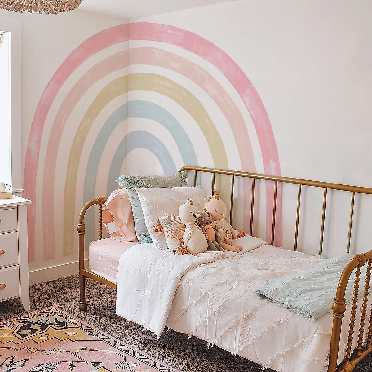 Colorful Rainbow Wall Sticker Stickers,for Baby Kids Girls Bedroom Wall Art,Peel and Stick Large Fabric Watercolor Rainbow Wall Mural Stickers,Rainbow Wall Sticker Decals for Living Room,94.49"x82.68"