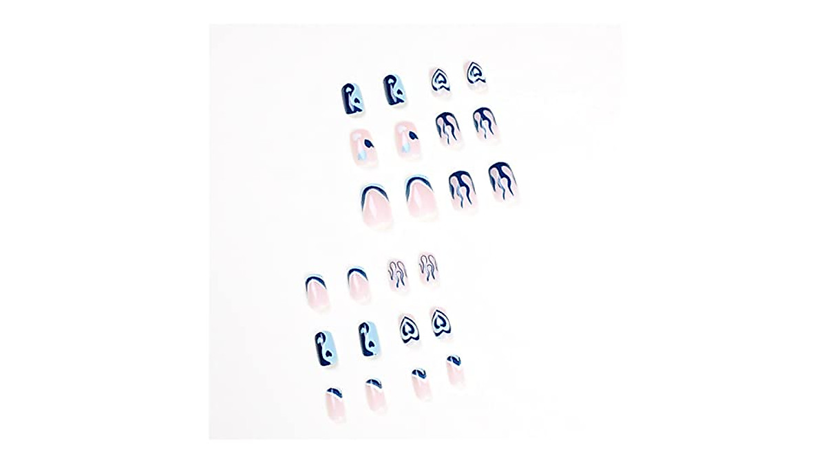 DANMANR Blue Heart French Nails - Press On Fake Nails for Women