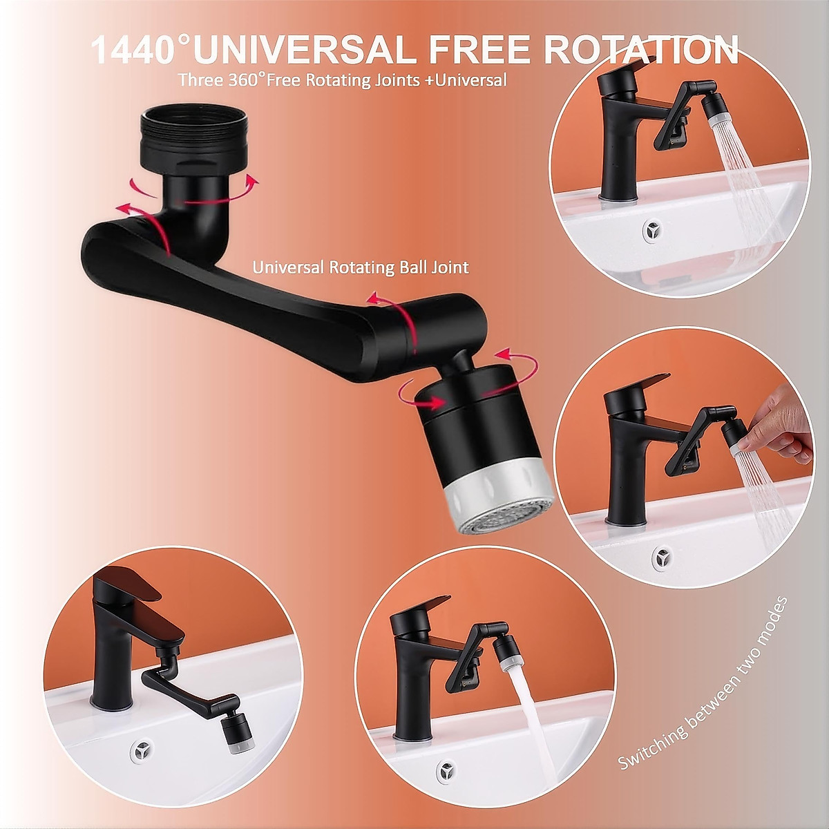 Generic ZYHS-PRO2 1440 Swivel Faucet Aerator, Alloy Sink Faucet Extender with 2 Patterns of Splash Proofing for Eye/Hair/Face Wash