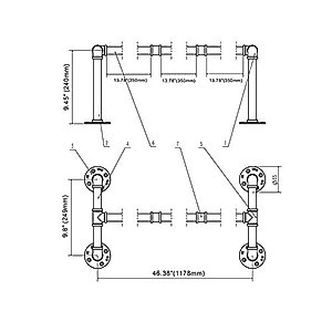XYYXDD Simplicity Clothes Rail,Wall-Mounted Industrial Style Clothing Display Stand Horizontal Bar Hangers Easy to Install/Black/117 * 24.9Cm