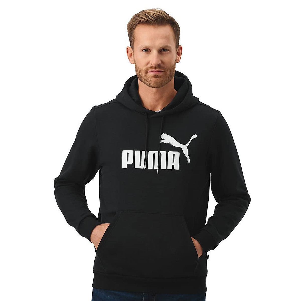 PUMA Men's Essentials Logo Fleece Hoodie (Available, Cotton Black, 3X-Large Big Tall