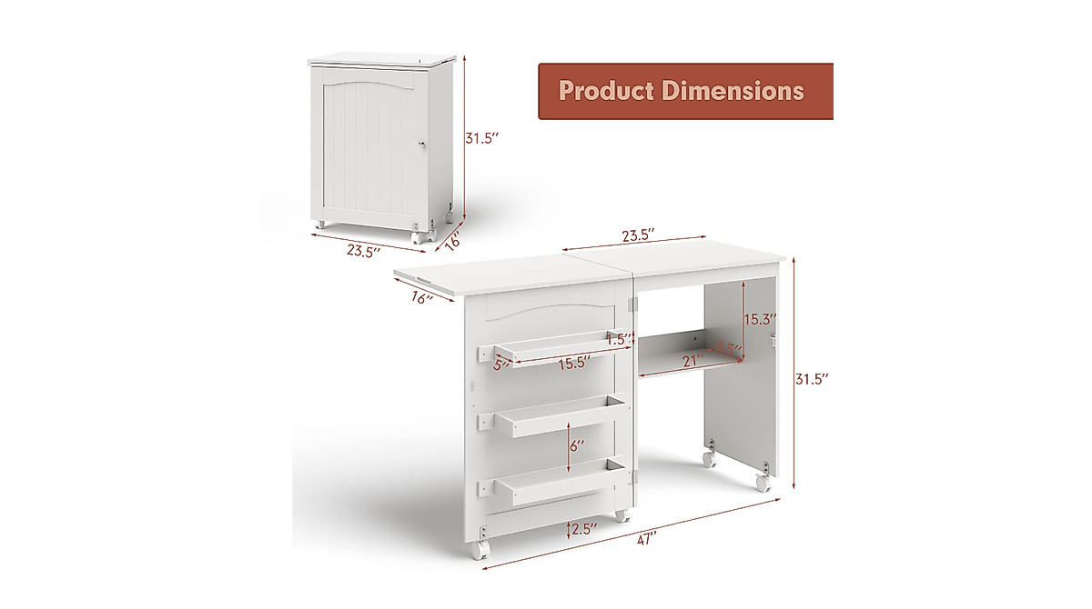 Giantex Folding Sewing Craft Table with Storage & Lockable Wheels