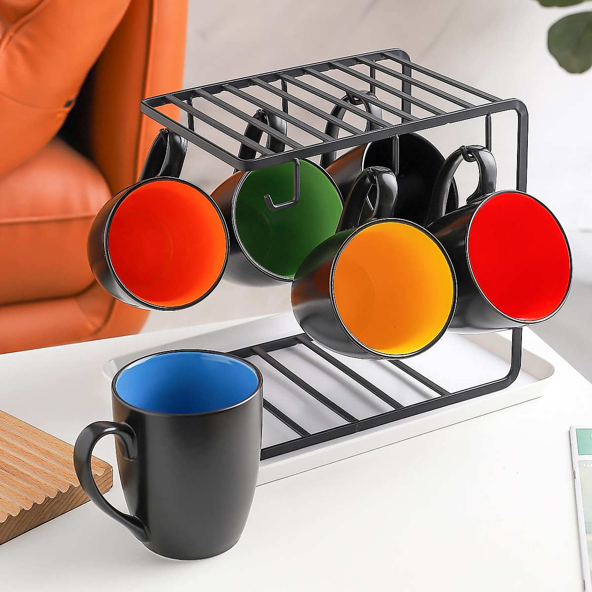 superyes Black Mugs-Sets of 6 for Coffee Cappuccino Latte Cups Set 16OZ(500ml) Red/Yellow/Blue/Green/Orange/Black Inside