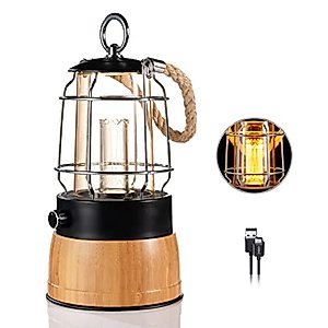 Vintage LED Lantern Rechargeable Tent Light Decorative Hanging Lantern Dimmable Warm Light for Porch Bedroom Table Patio Lawn Camping